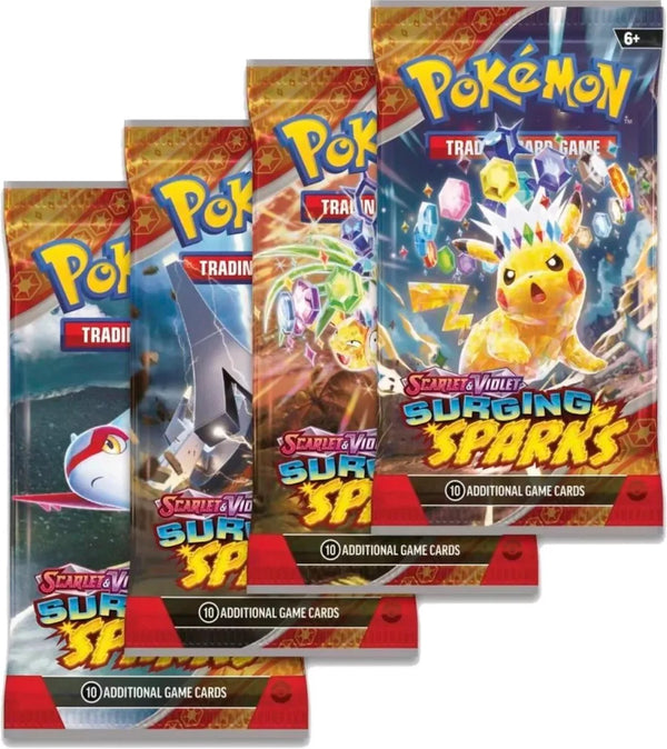 Pokemon TCG Scarlet & Violet 4 x Surging Sparks Booster Pack Art Set E ...